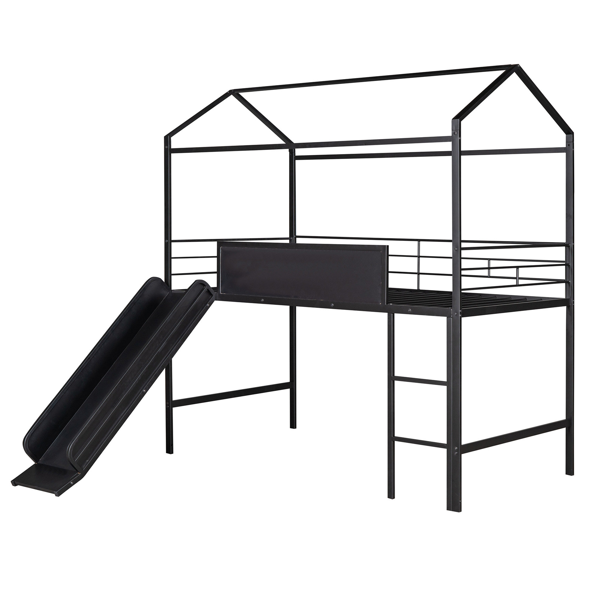 17 Stories Metal House Bed With Slide, Twin Size Metal Loft Bed with ...