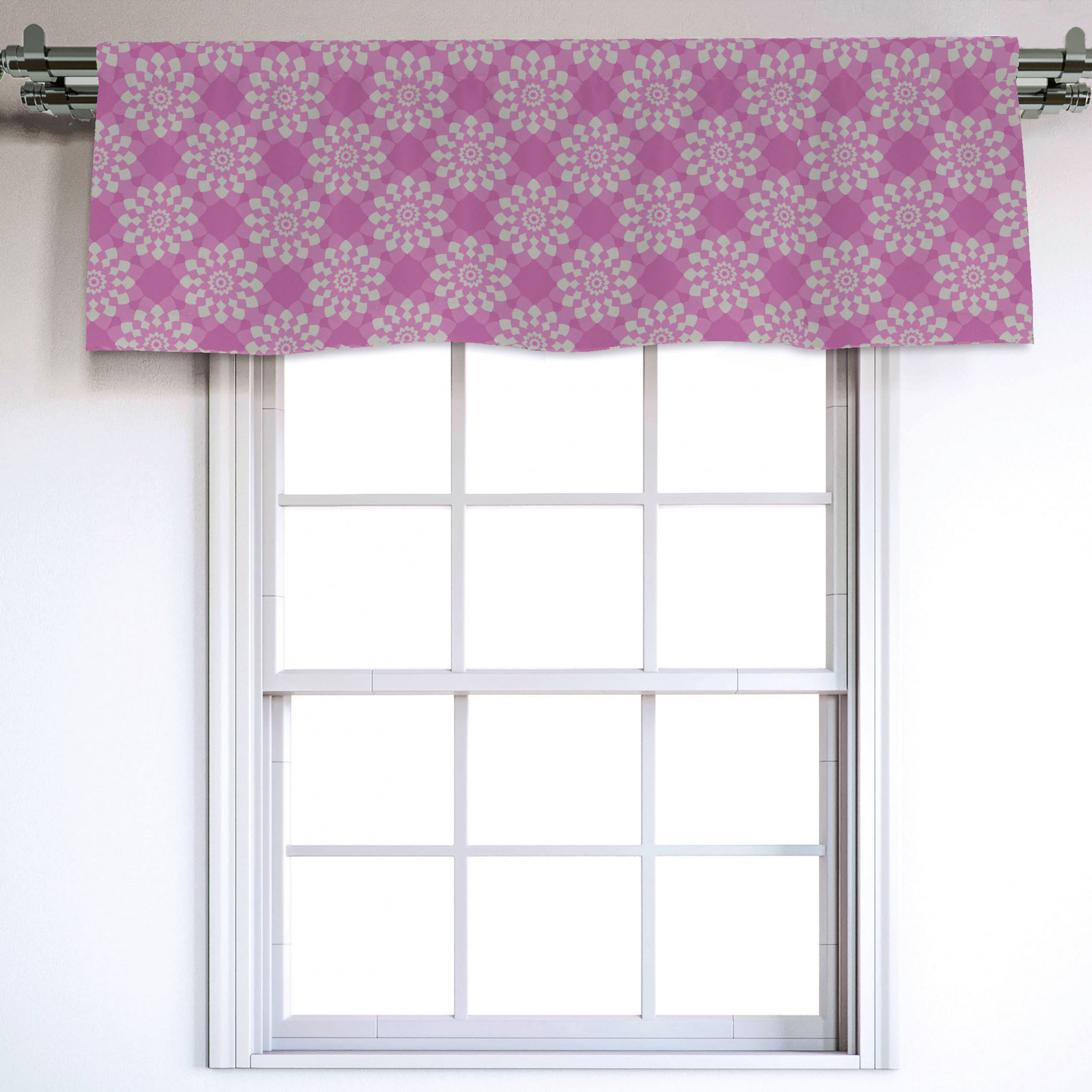 East Urban Home Floral Sateen Ruffled 54" Window Valance in Pale ...