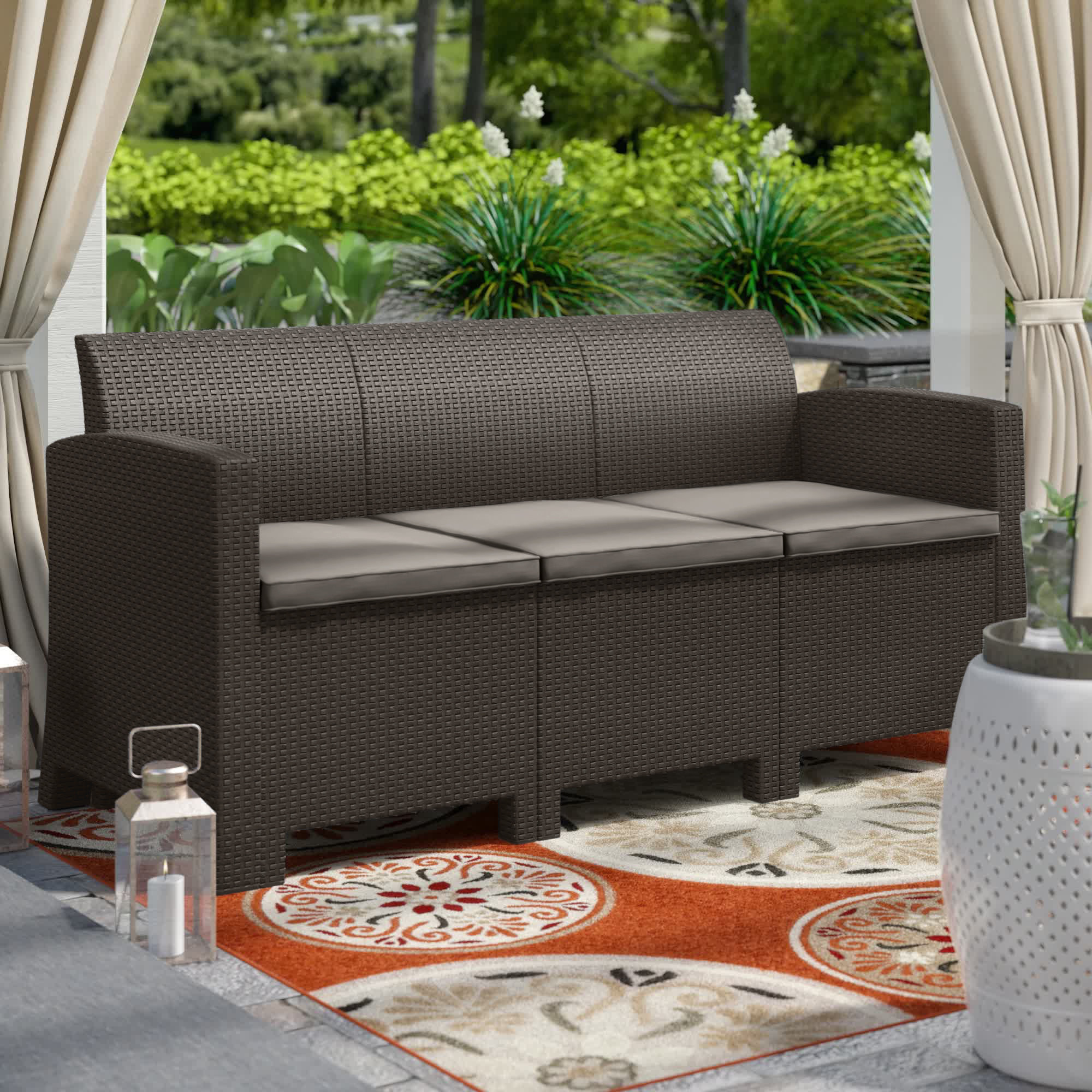 Winston Porter Mollie 67.7" Wide Outdoor Patio Sofa with Cushions ...