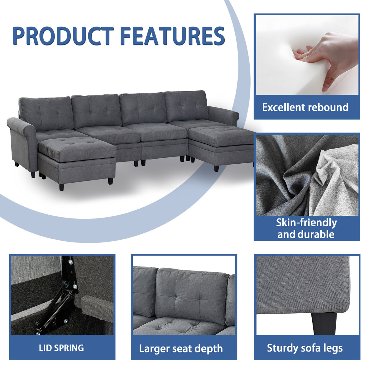 Inbox Zero Naeomi U-shaped Sectional Reversible Storage Sectional Sofa ...