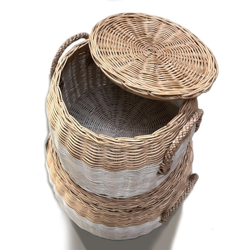 Matahari US Set Of 2 Lidded Round Basket Straw Handles | Wayfair