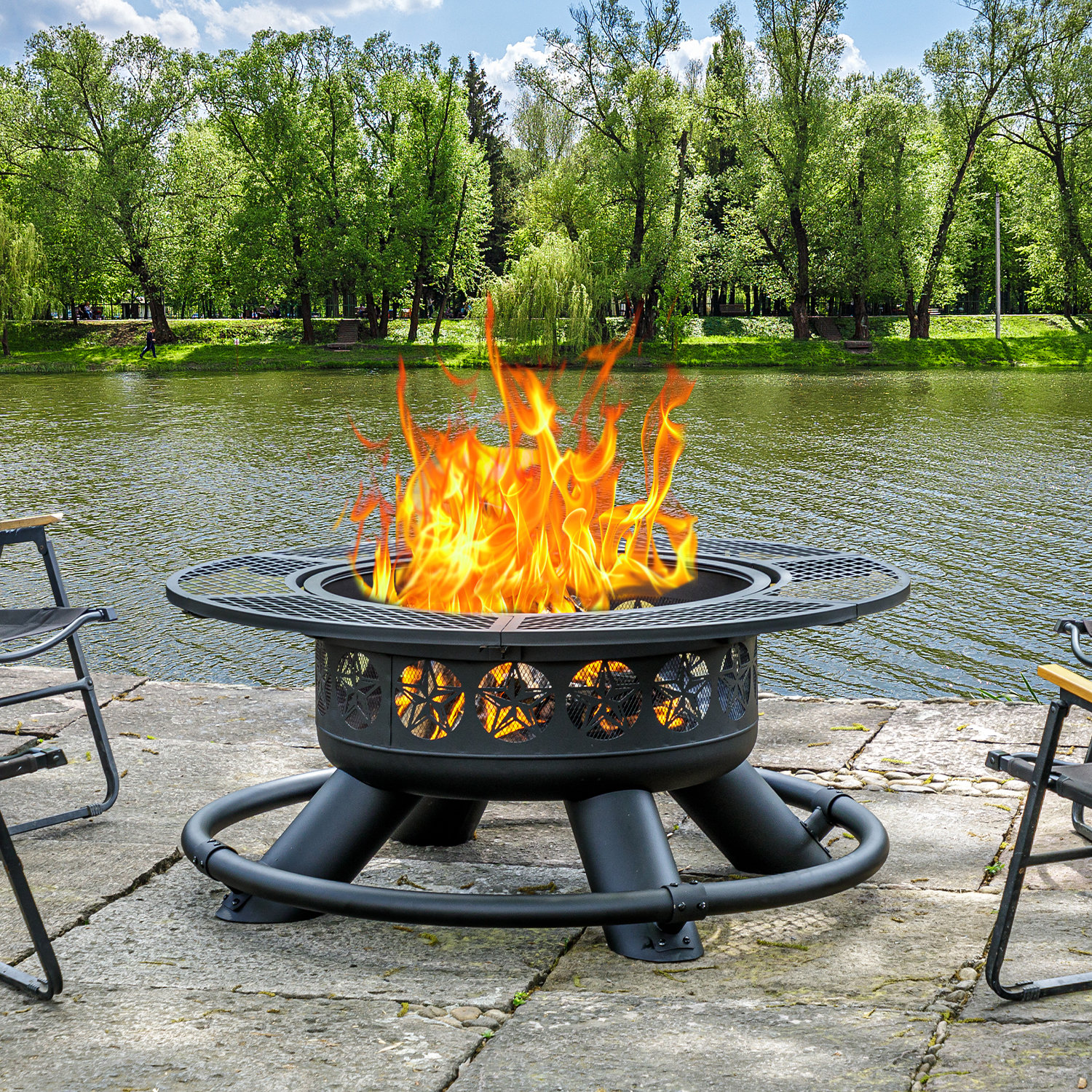 Red Barrel Studio® Wood Burning Fire Pit With Grill And Lid & Reviews ...