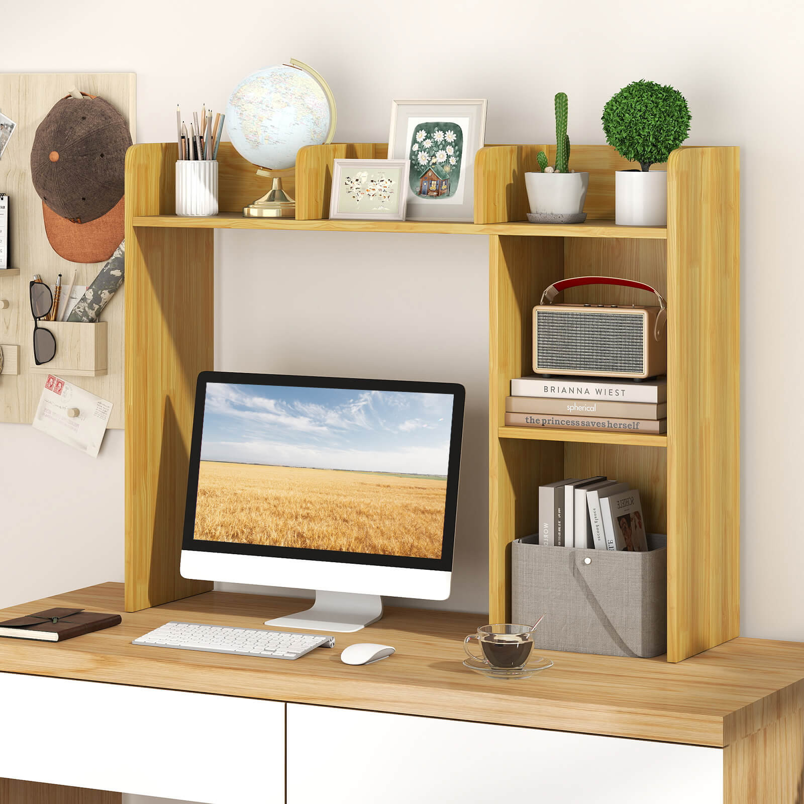 Costway Desk Bookshelf Desktop Storage Shelf For Monitors Up To 27 ...