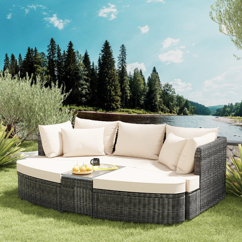 Latitude Run® Clayville 87" Wide Outdoor Wicker Reversible Patio Daybed ...