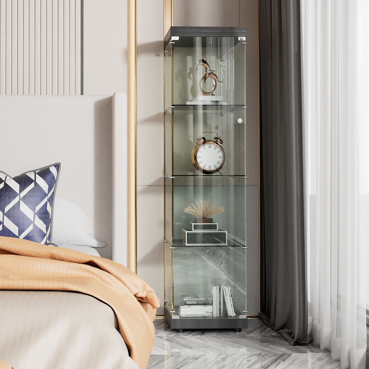 Wrought Studio™ Jillion 4-Tier Glass Display Cabinet with Lockable Door ...