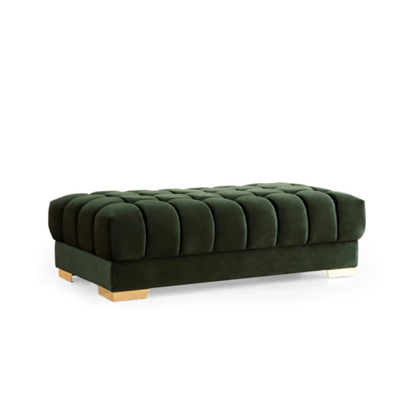 Everly Quinn Ariana Green Velvet Rectangle Ottoman | Wayfair