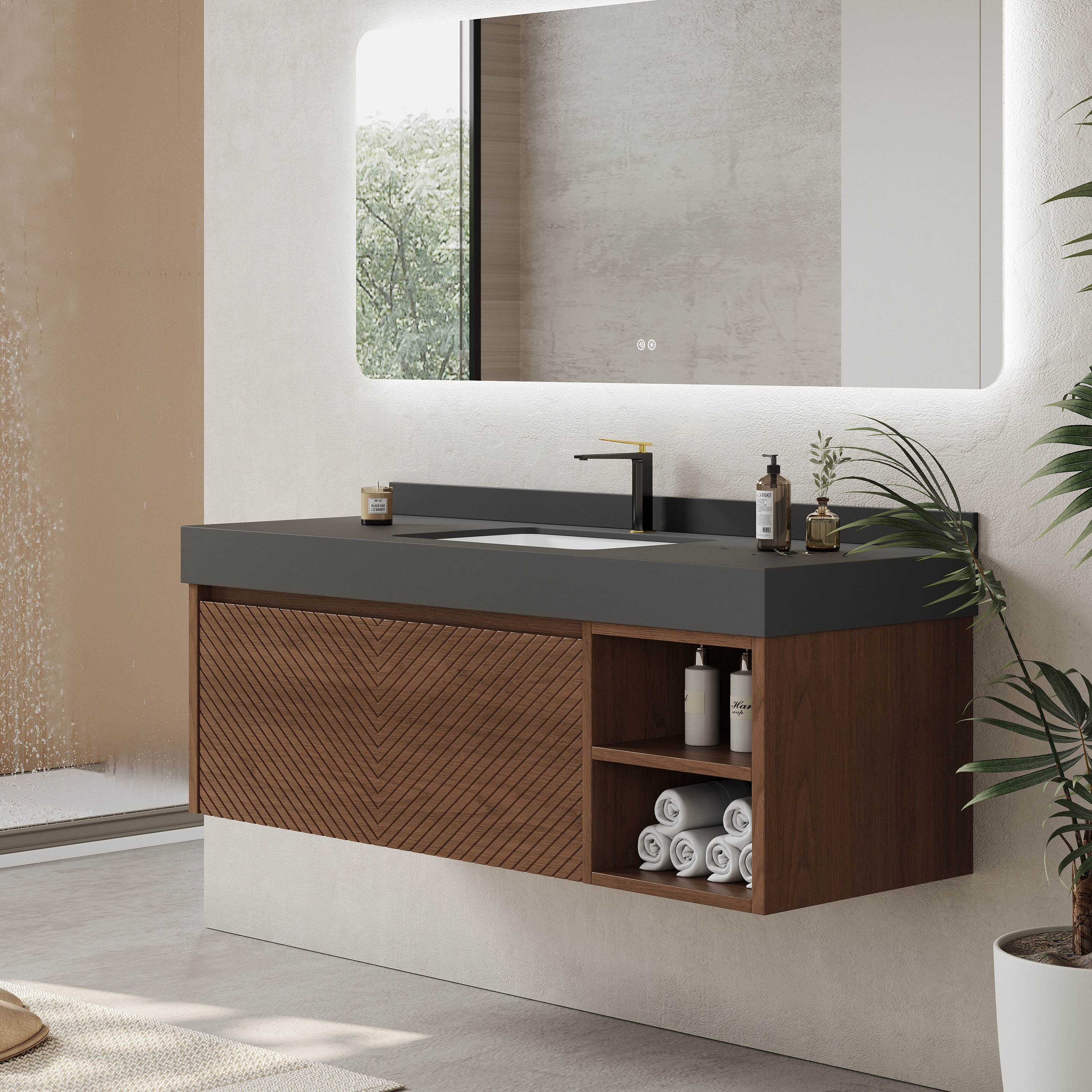 Ivy Bronx 48" Modern Bathroom Cabinet with Drawers,Stone Top Wall ...