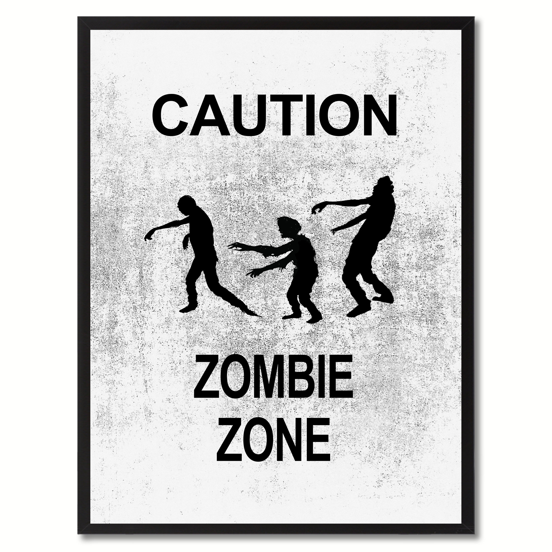 Trinx Caution Zombie Zone Sign White Print on Canvas with Picture Frame ...