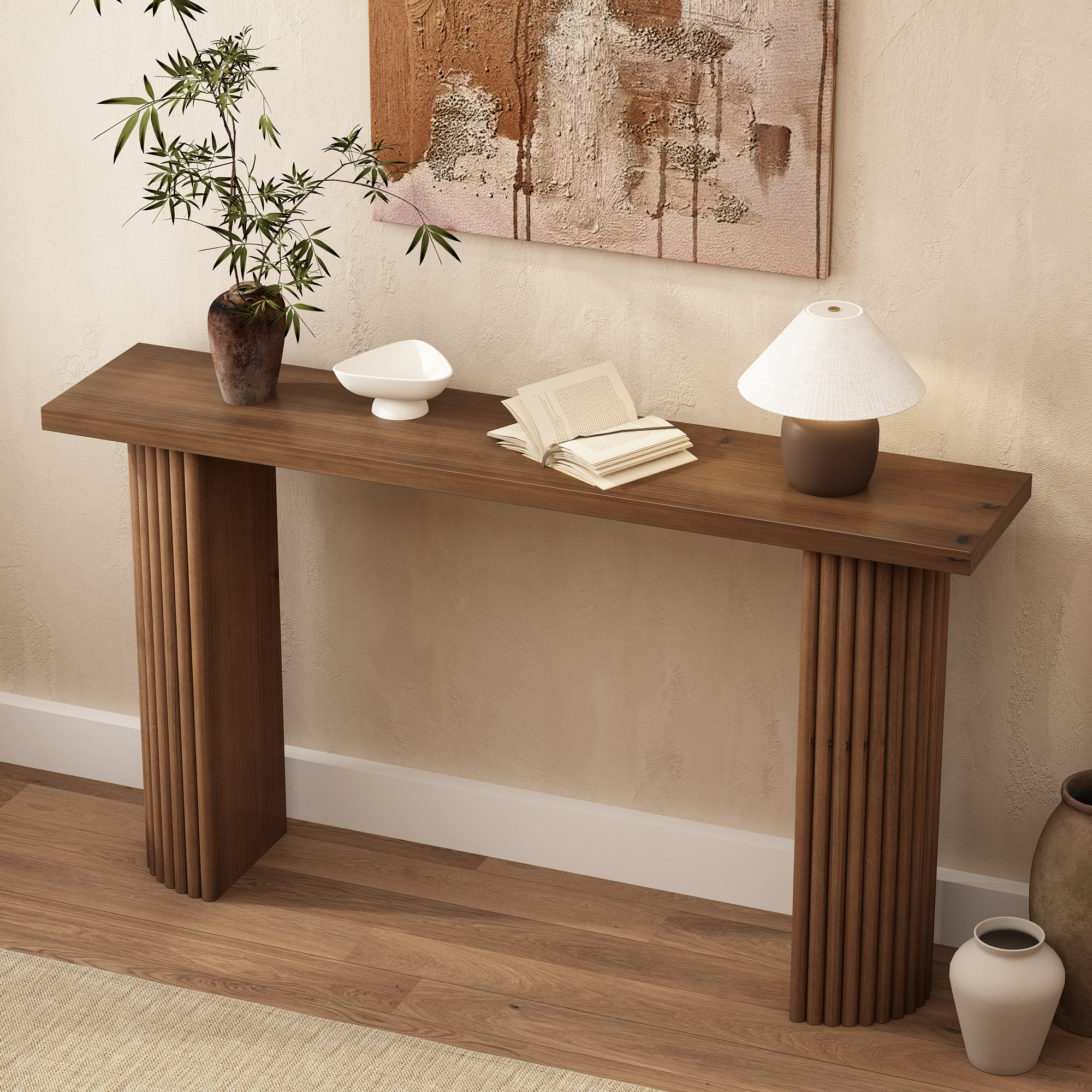 Millwood Pines Gennari 55'' Fluted Solid Wood Console Table with ...
