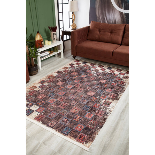 Hargun Usso Modern Machine Woven Brown Area Rug | Wayfair.co.uk