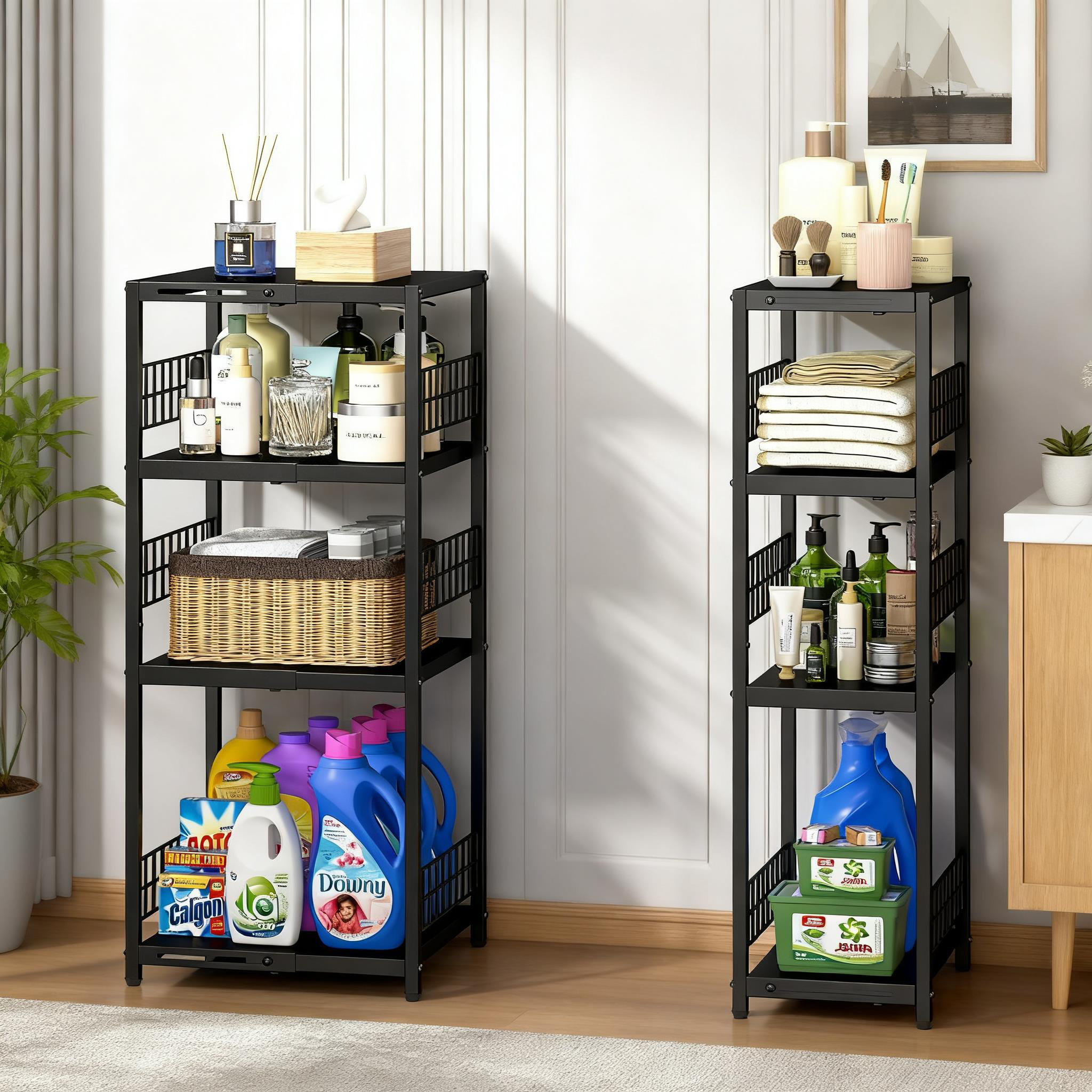 17 Stories Expandable Slim Storage Shelf, 4-Tier Metal Shelving Unit ...