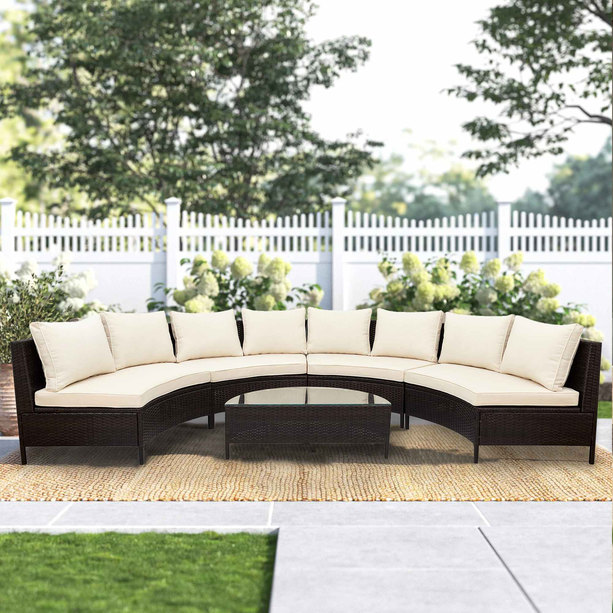 Latitude Run® 5-Piece Outdoor Rattan Curved Sectional Furniture Set ...