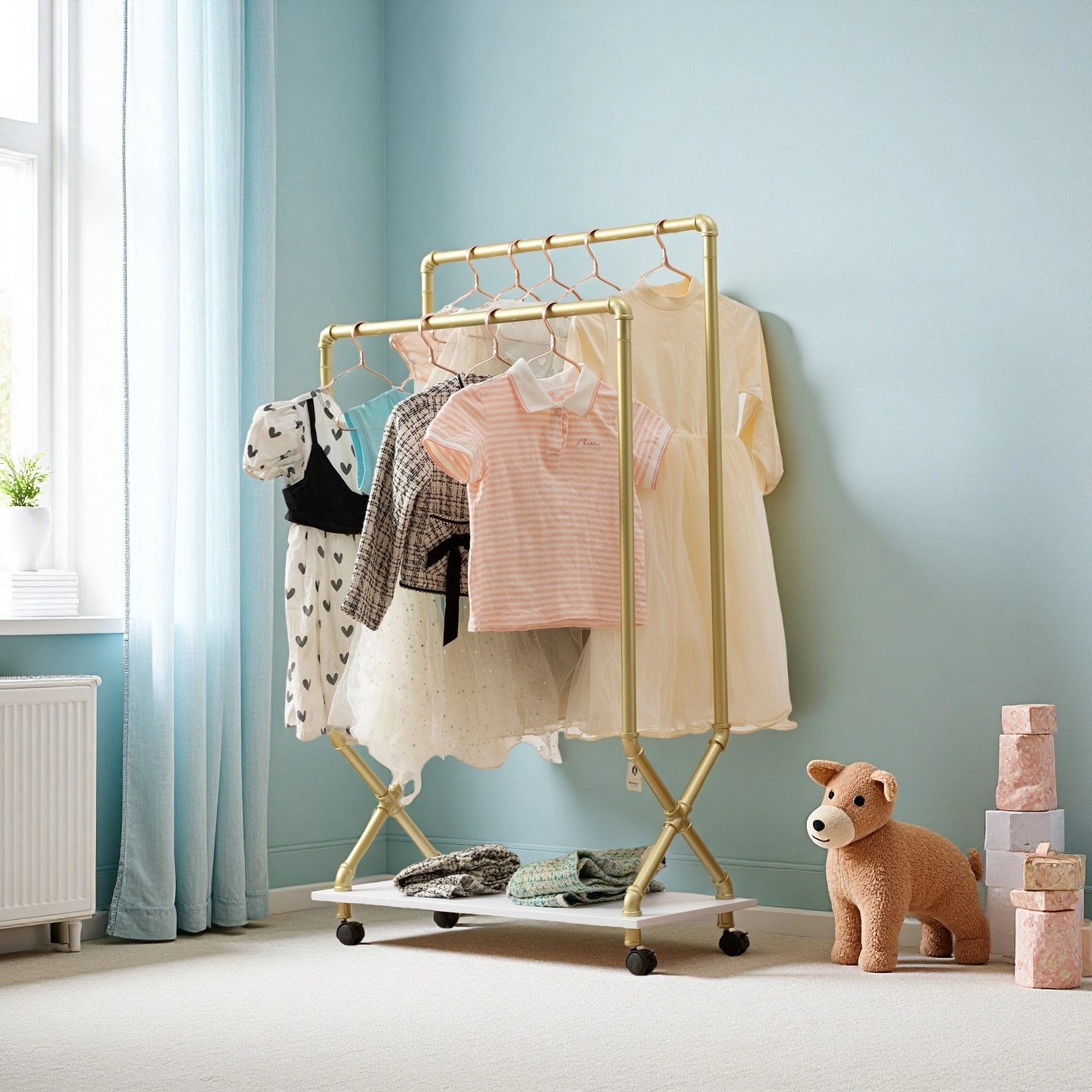 17 Stories Industrial Pipe Clothing Rack With Double Rods For Hanging ...