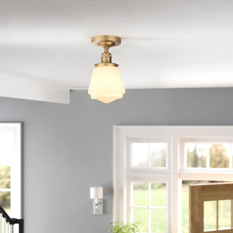 Rosdorf Park Vintage Style Semi Flush Mount Ceiling Light With Milk ...