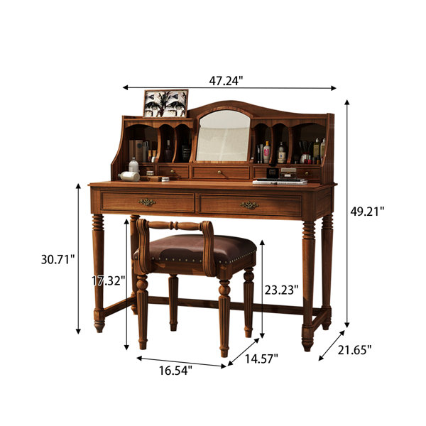 Canora Grey Retro Brown Solid Wood Vanity Table | Wayfair