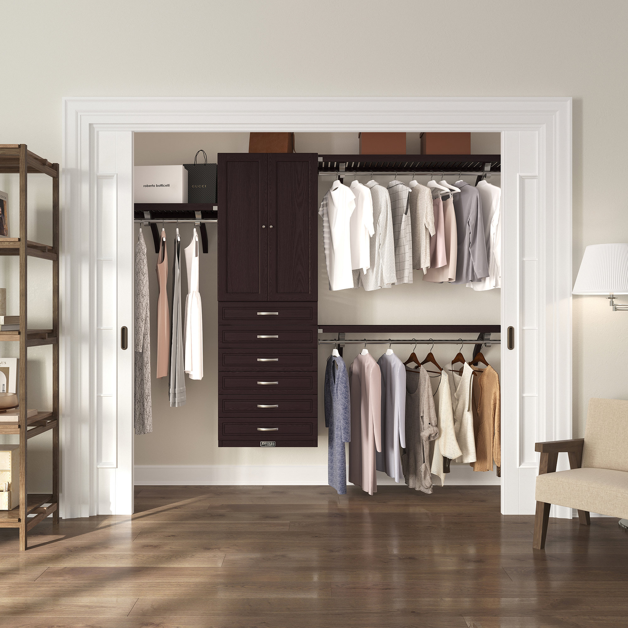 John Louis Home Solid Wood Walk-In Closet System with 6-Drawers and ...