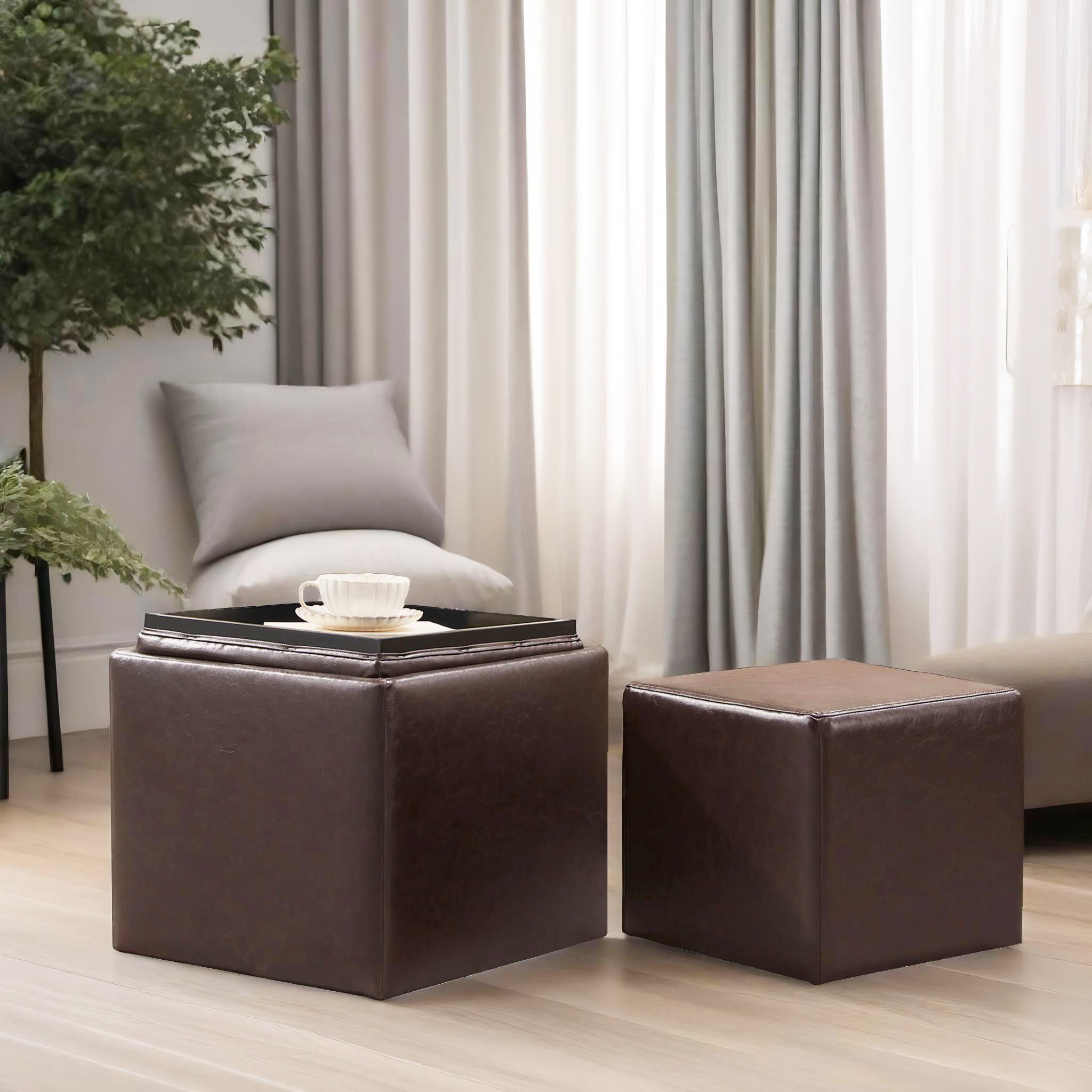 Ebern Designs Faux Leather Storage Ottoman set & Reviews | Wayfair