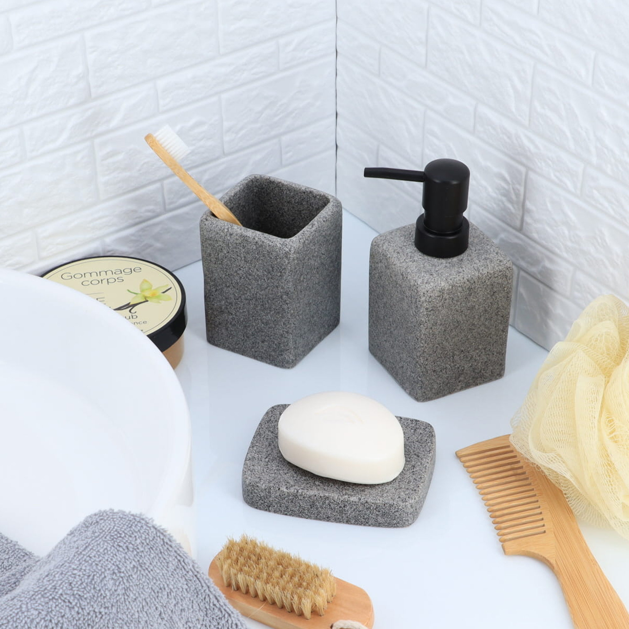 Evideco Granite Rectangular Grey Soap Dish Cup Dispenser | Wayfair