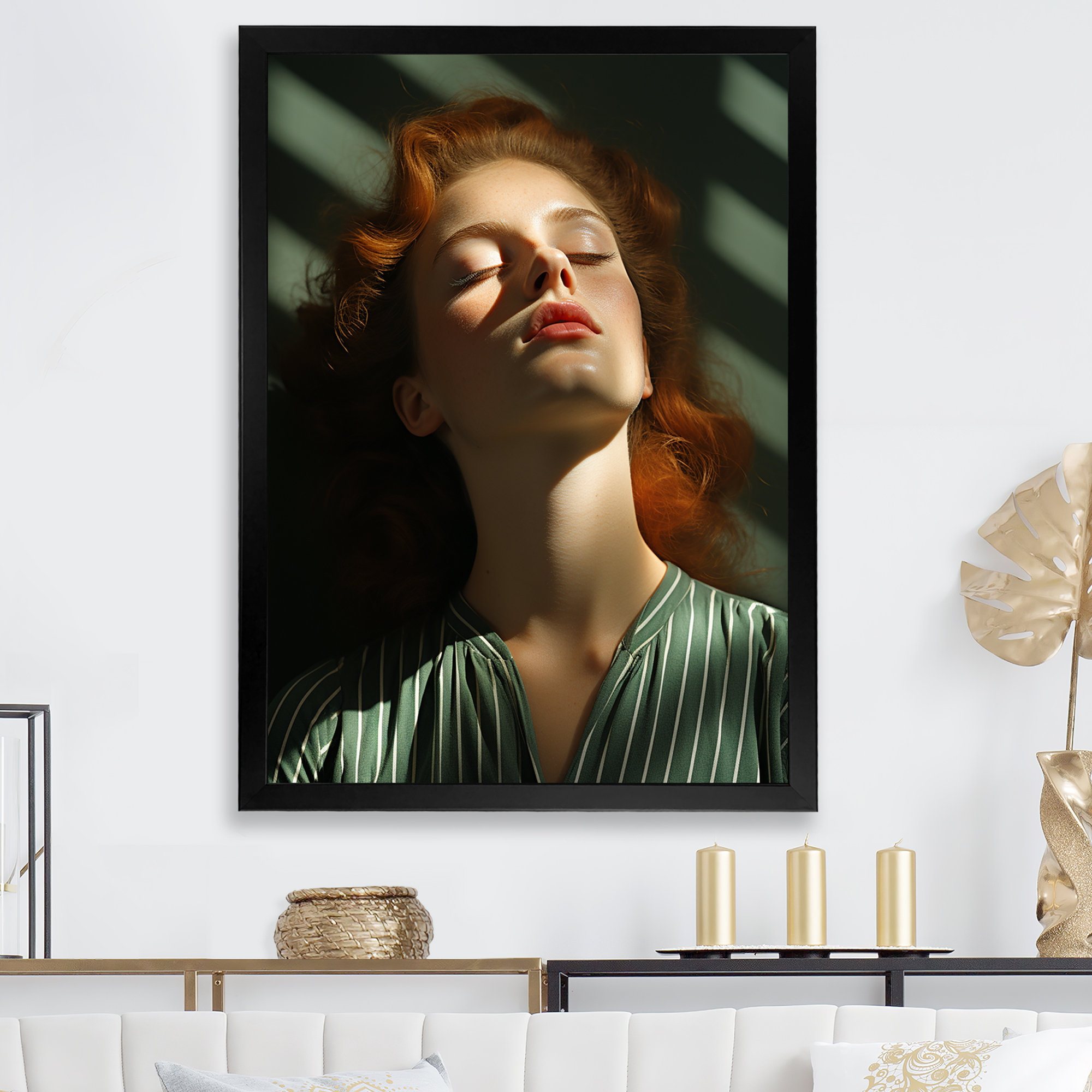 Ebern Designs Woman Portrait Sapphire Scripts Framed On Canvas Print ...