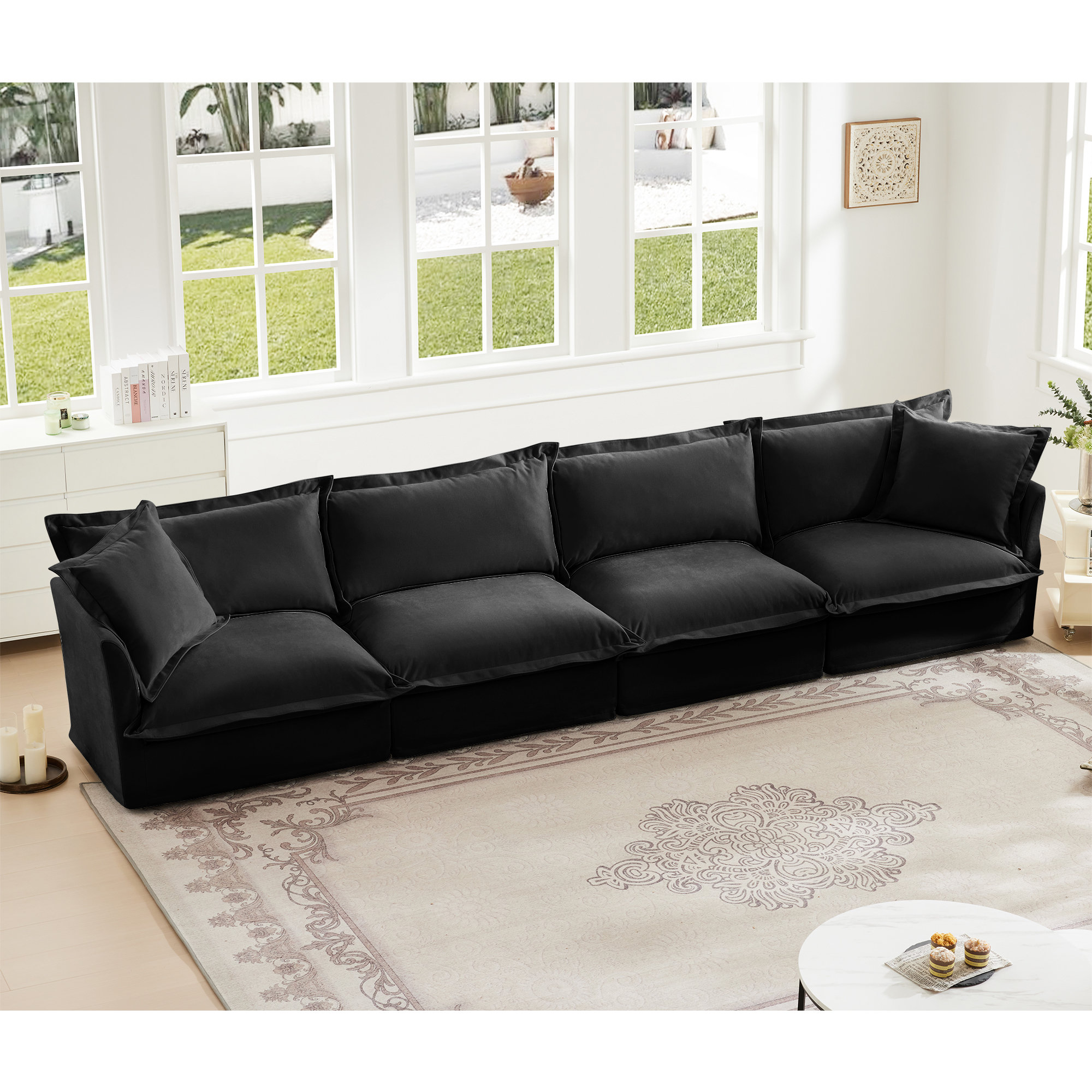 Latitude Run® Black Chenille 4-Seat Extra Deep Sofa with Removable ...