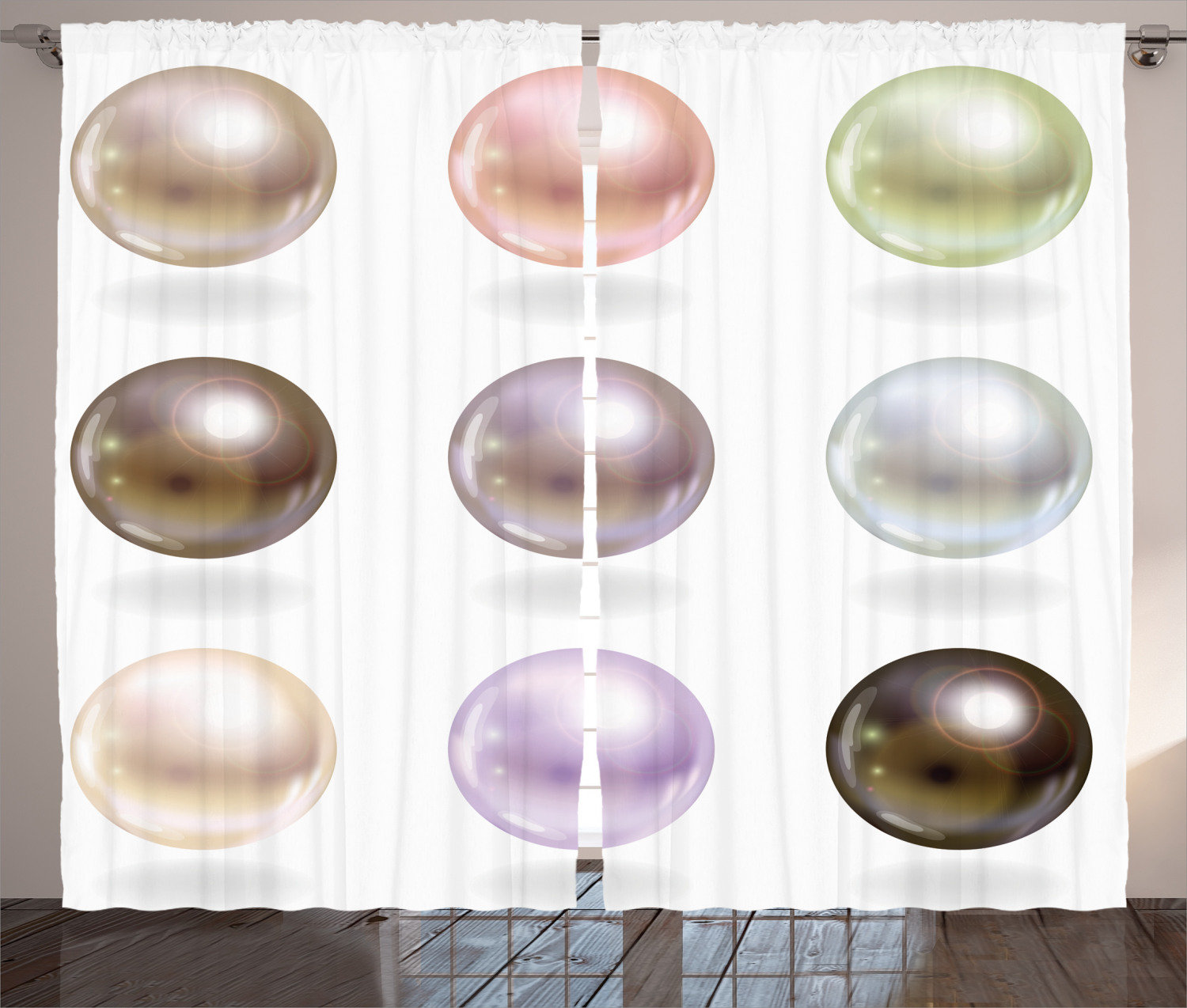 East Urban Home Pearls Geometric Semi-Sheer Rod Pocket Curtain Panels ...