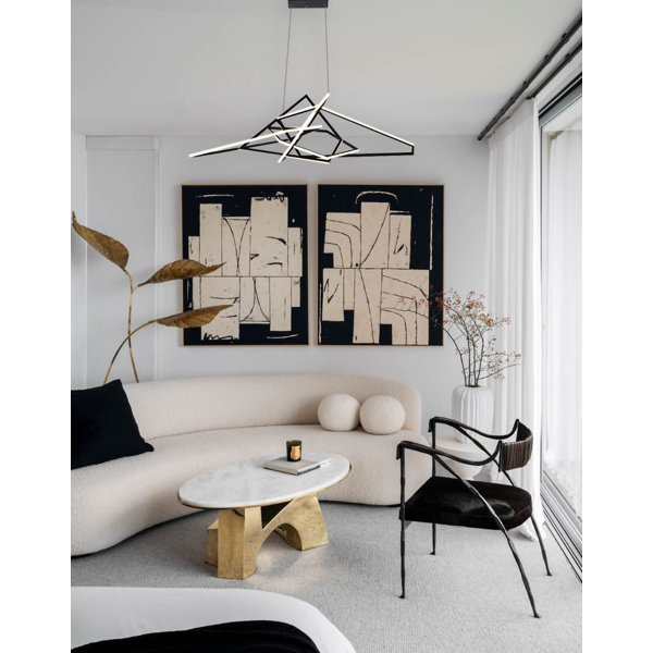 Orren Ellis 25-Light Black Stainless Steel LED Chandelier With White ...