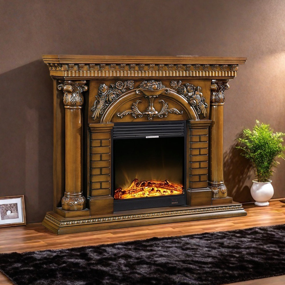 wangling hone Simulation flame craft carved retro fireplace | Wayfair