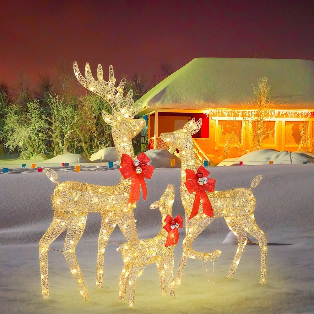 The Holiday Aisle® 3-piece Lighted Christmas Reindeer Family, Pre-lit ...