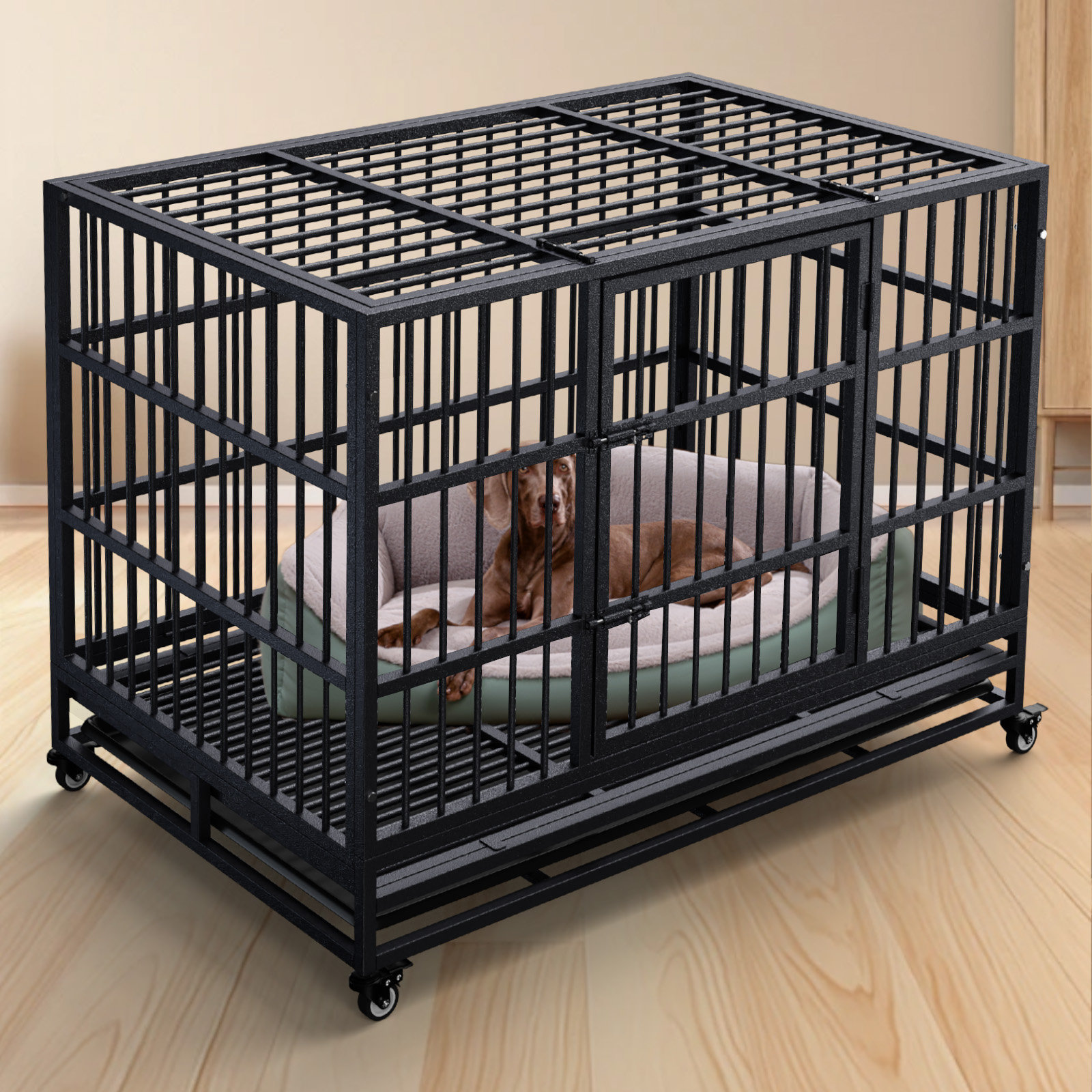 Tucker Murphy Pet™ Dog Crate With Removable Tray, 46 Inch Indestructible And Escape Proof Steel ...