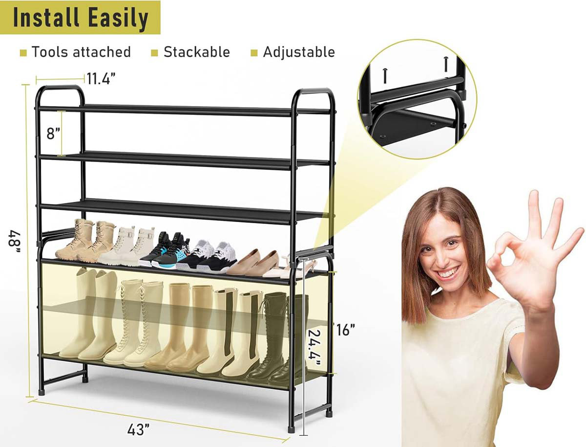 Rebrilliant 3-Tier Long Shoe Rack For Closet Shoe Organizer For Closet ...