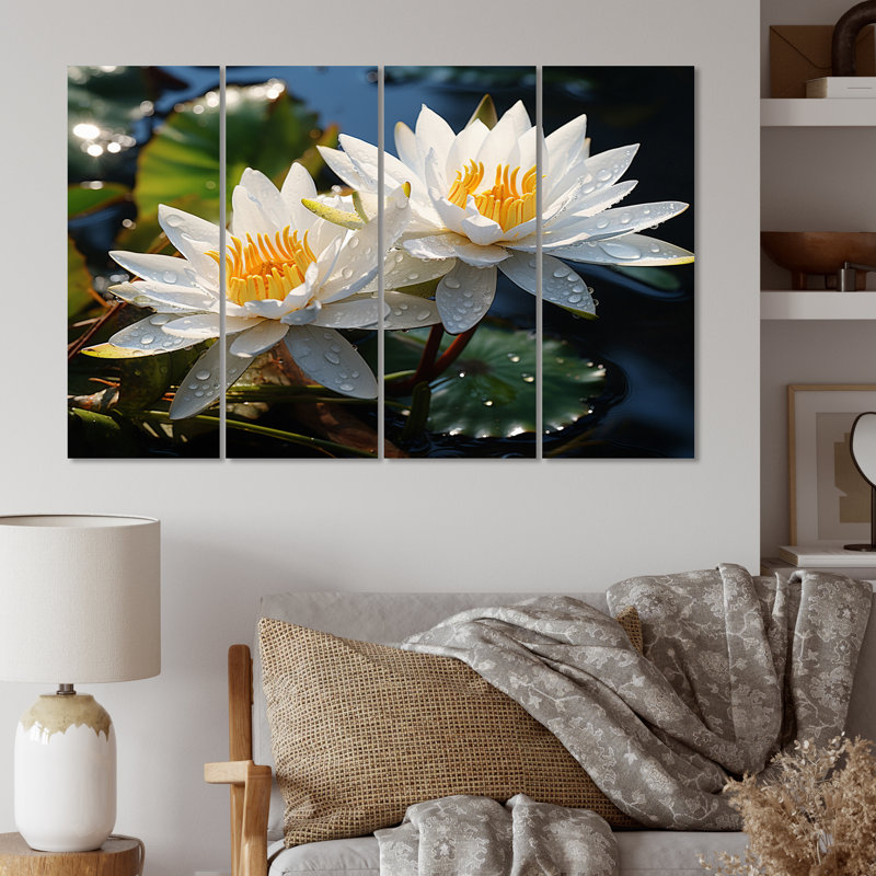 Ebern Designs White Yellow Lotus Field IV On Canvas 4 Pieces Print ...