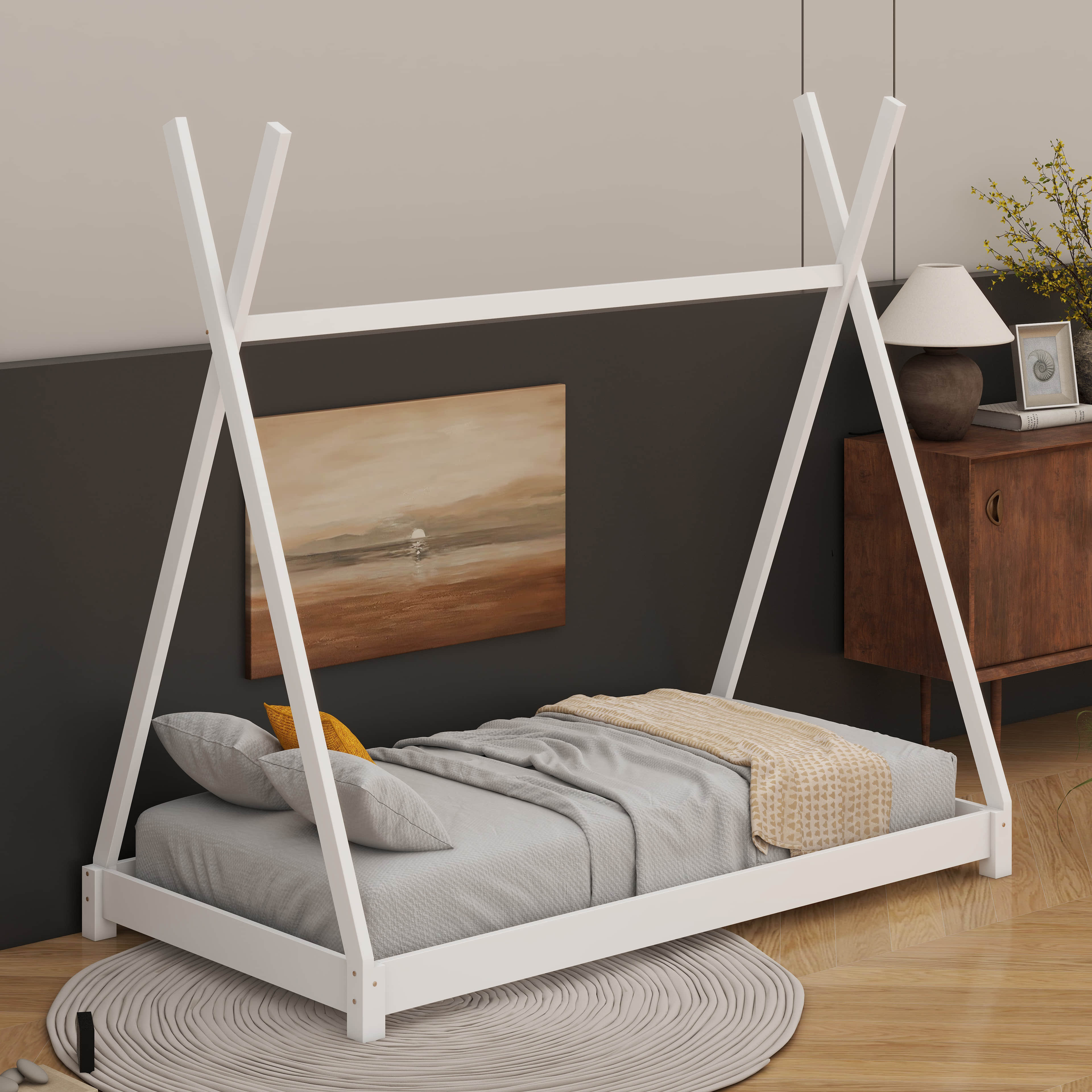 Redwood Rover Twin Size House Platform Bed For Kids, Pine Wood Floor ...