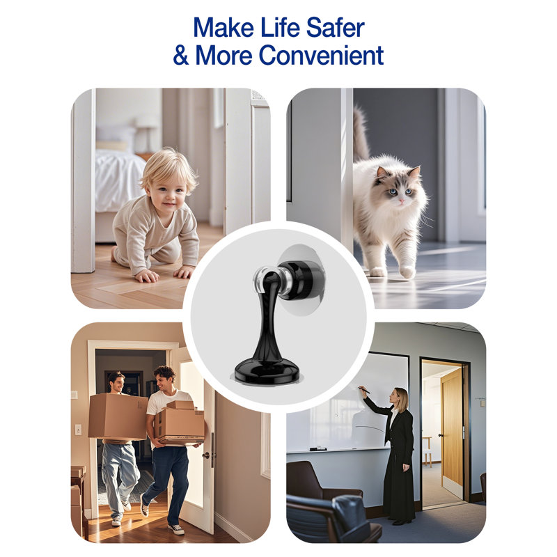 Lazio Black Stainless Steel Magnetic Door Stoppers With 3M Adhesive And ...