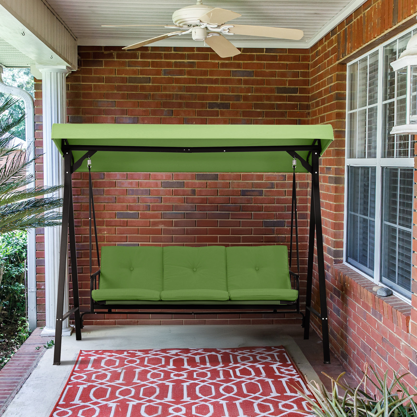 Arlmont & Co. Clough 3-Person Patio Swing with Adjustable Canopy ...