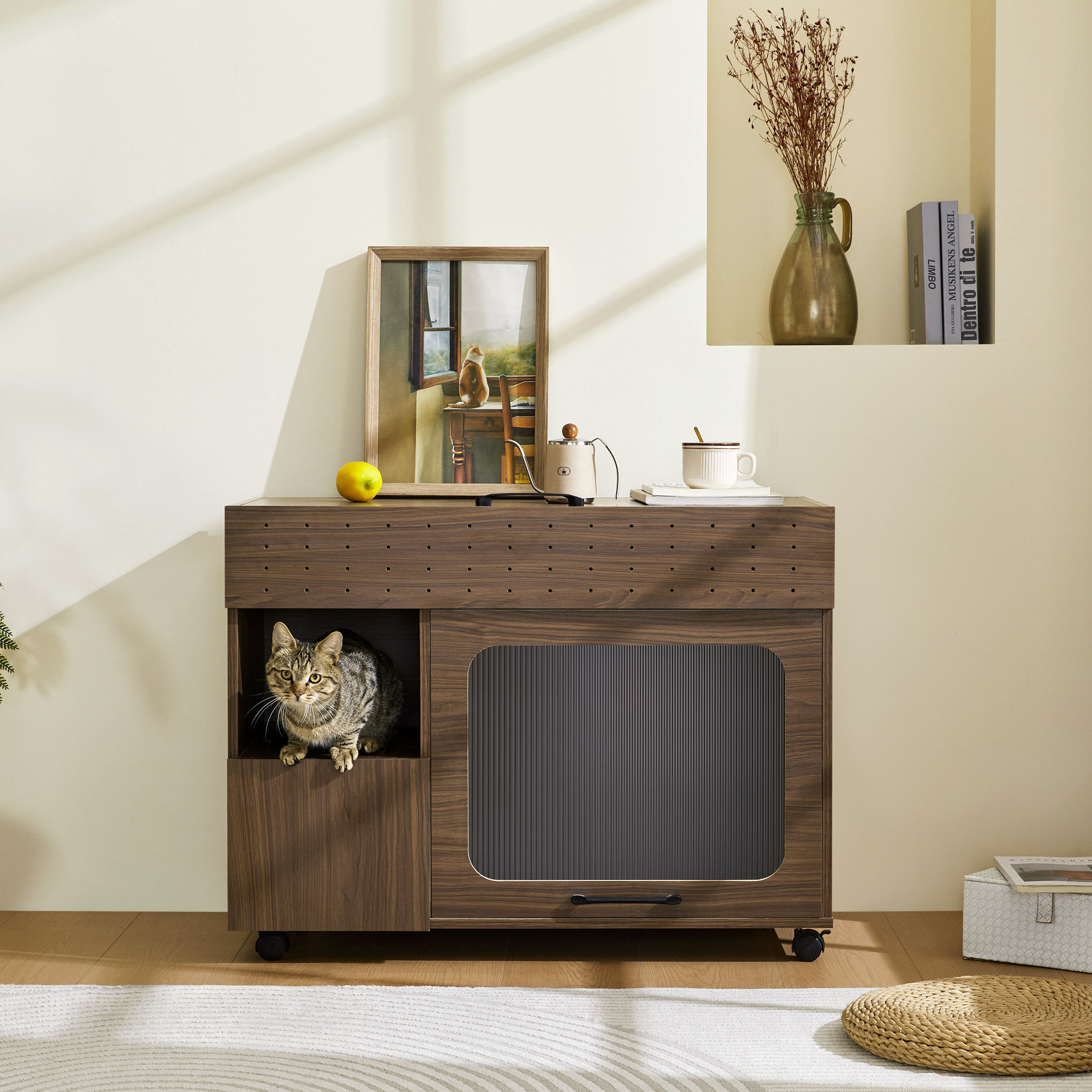 Hokku Designs Furniture Style Multi-Use Cat Litter Box House With ...