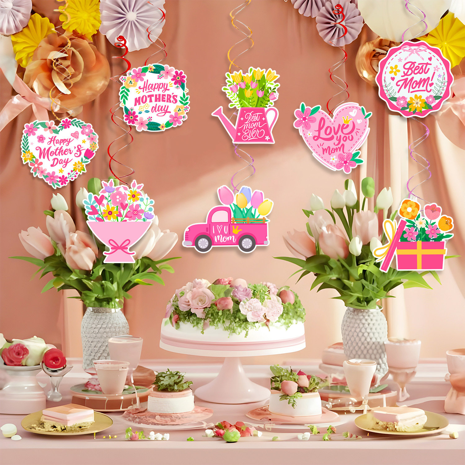 The Holiday Aisle® Mother's Day Party Decorations Swirls, 9 Pcs Mothers ...