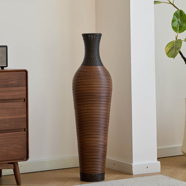 George Oliver Eibhinn 39" Tall Floor Vase, Two-tone Hand Woven Rattan ...