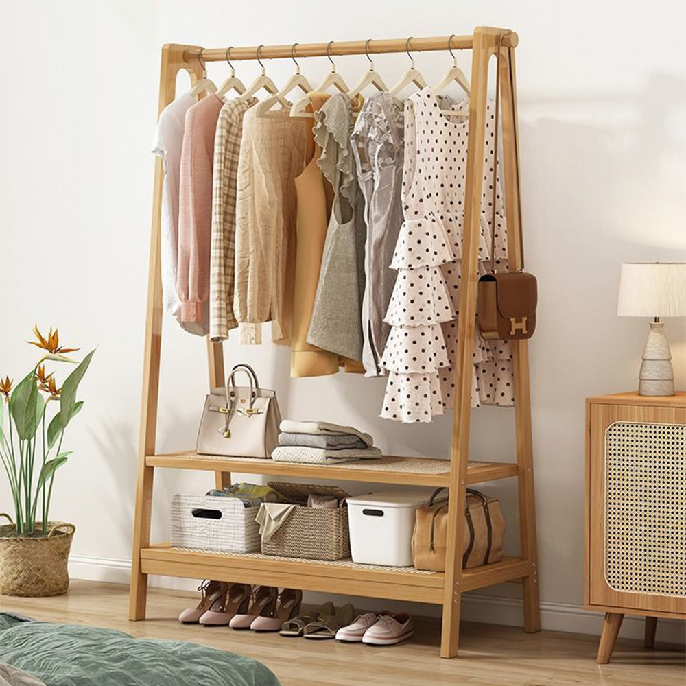 Onaway 37.4'' Solid Wood Clothes Rack with 2 Storage Shelves - Wayfair ...