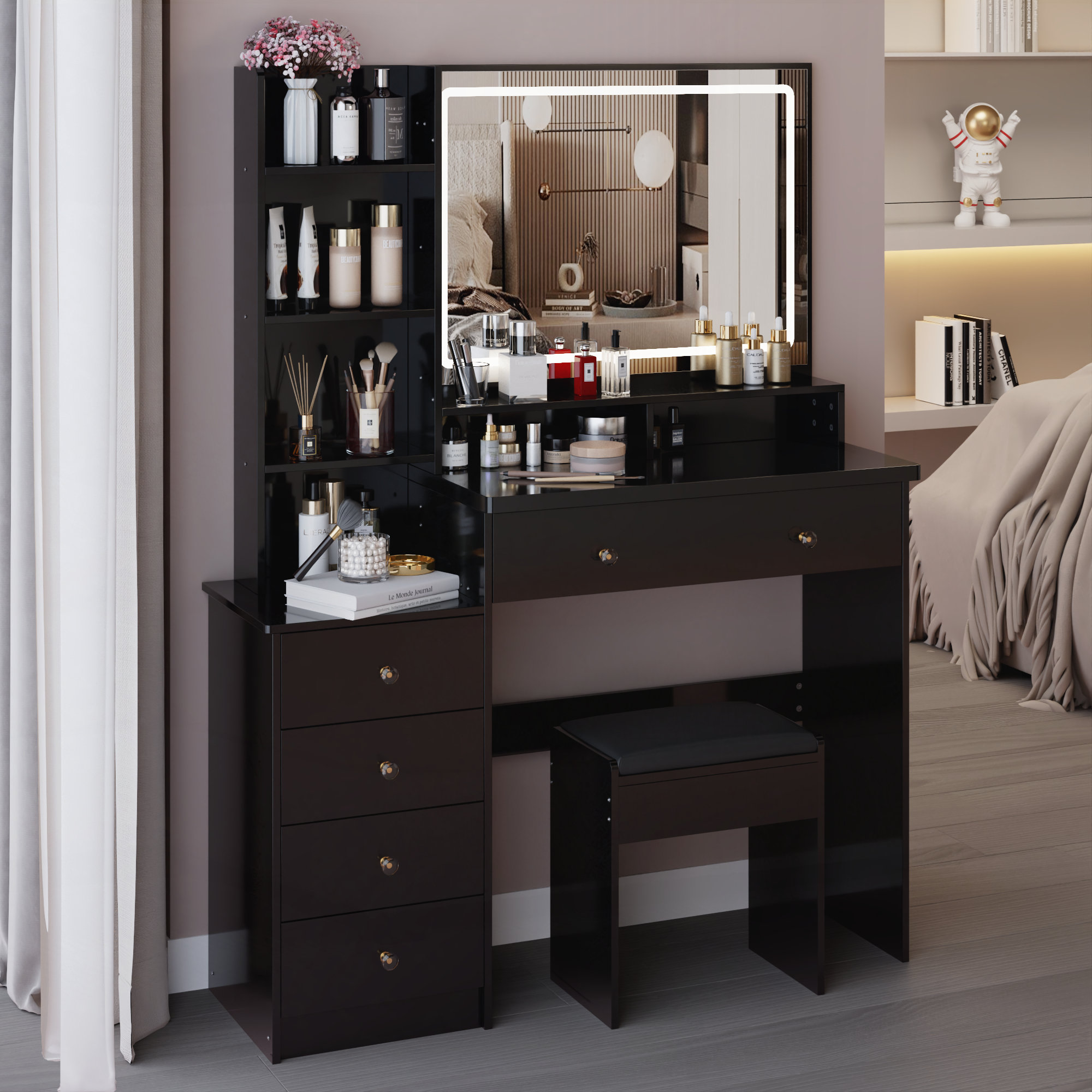 Mercer41 41" Large Size Left Bedside Cabinet Vanity Table+Cushioned ...