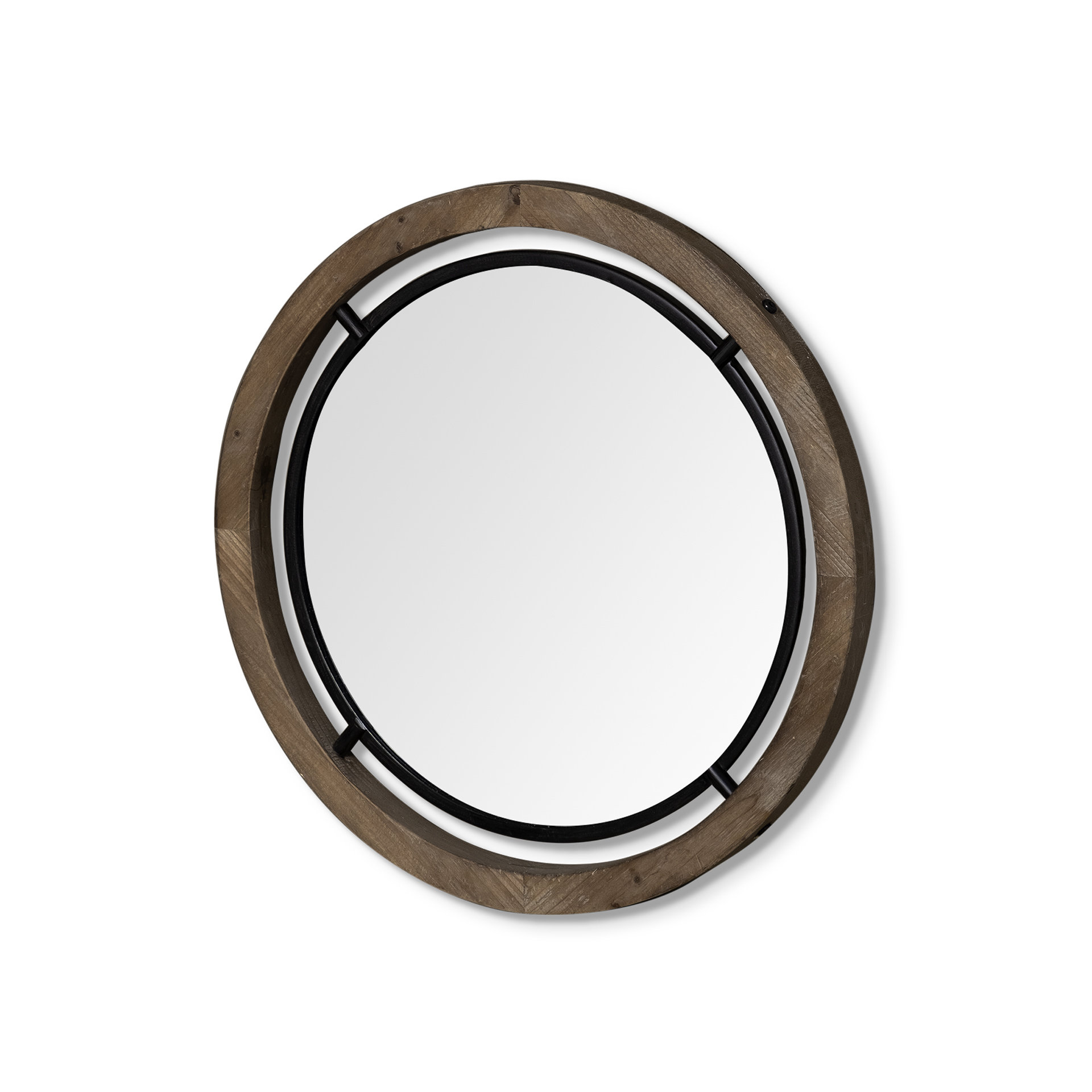 Gracie Oaks Elsmore Brown Wood And Black Metal Round Framed Accent ...