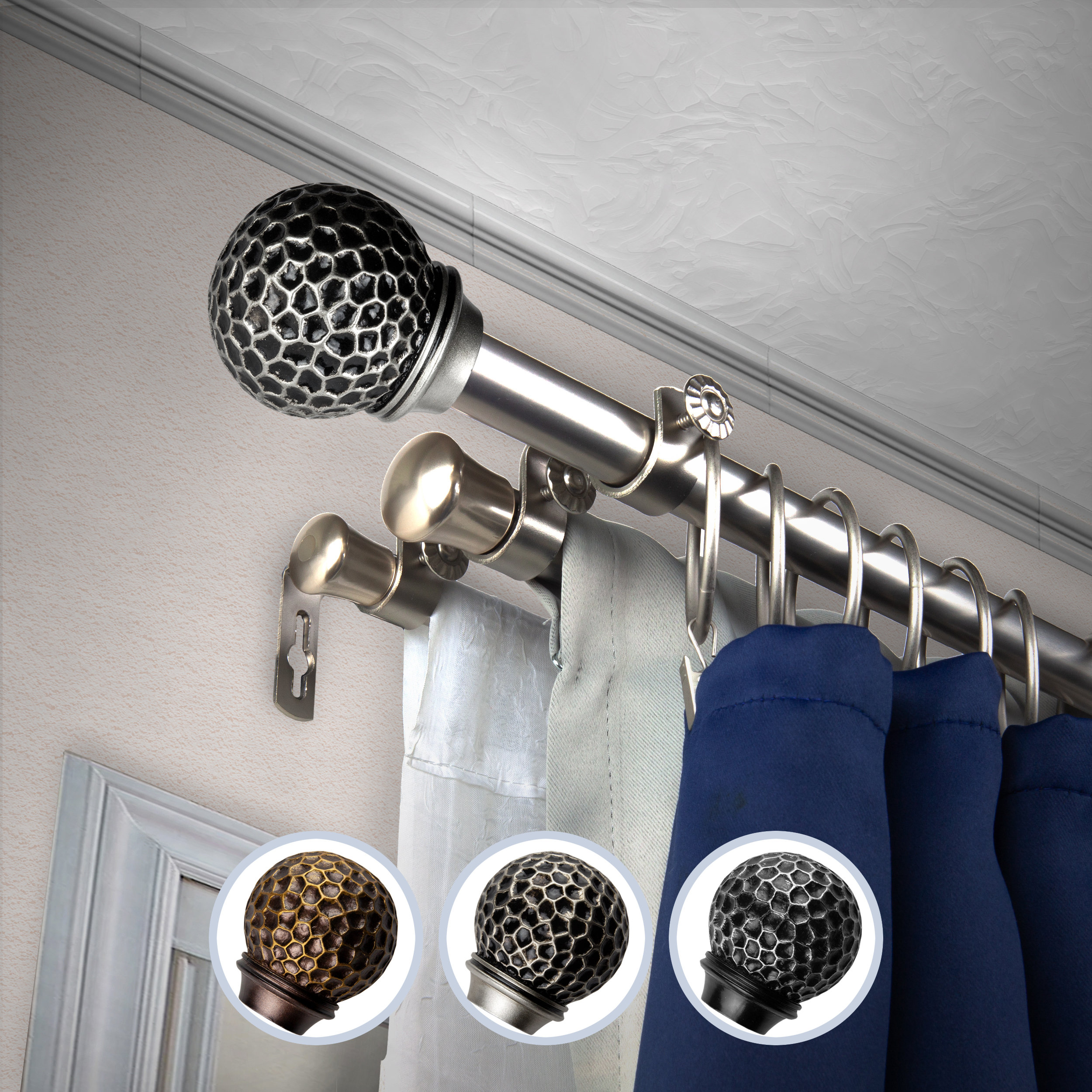 Wildon Home® Alfretta 13/16" Triple Curtain Rod 120-170 Inch - Satin ...