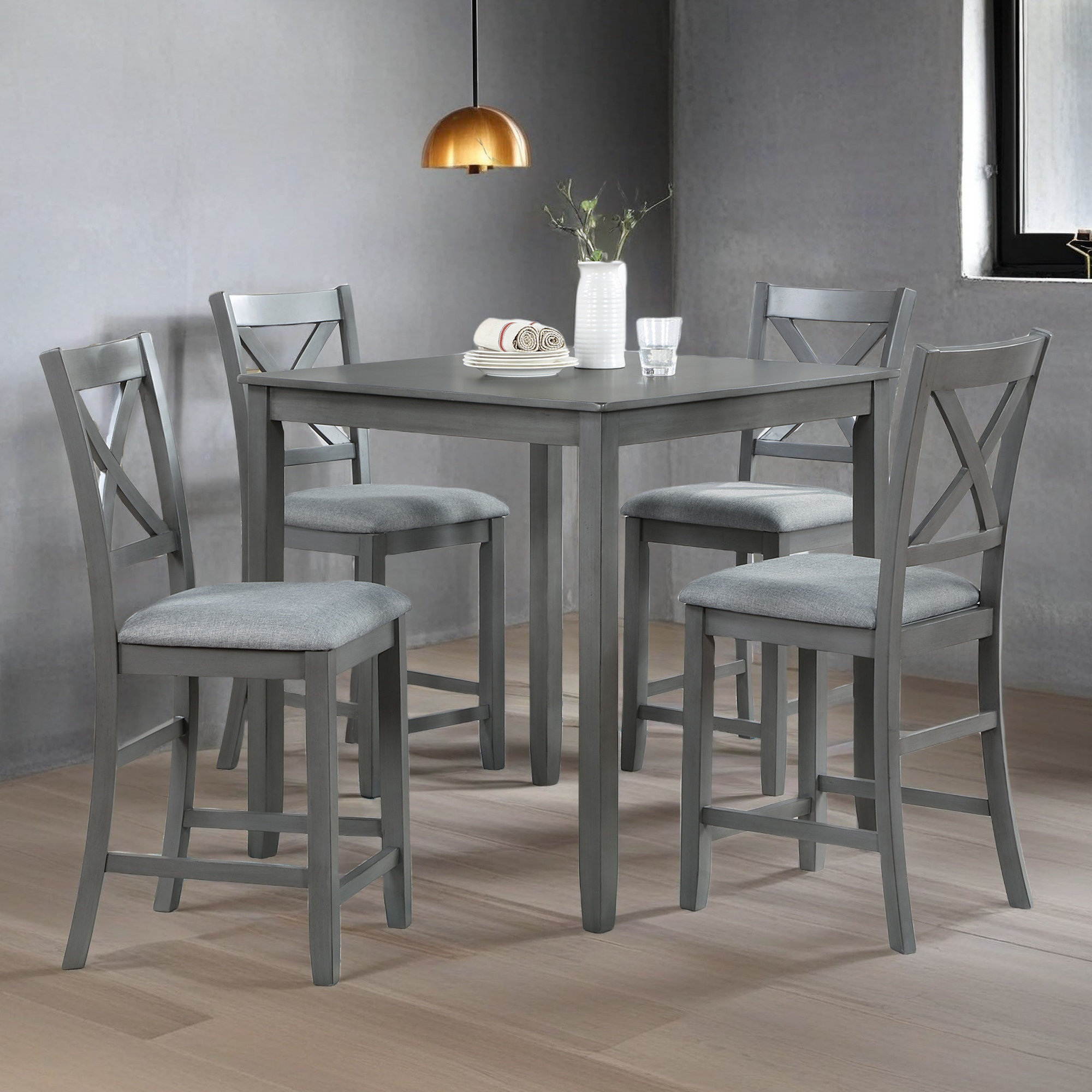 Gracie Oaks 5 Piece Dining Table Set, Wooden Dining Square Table Set ...