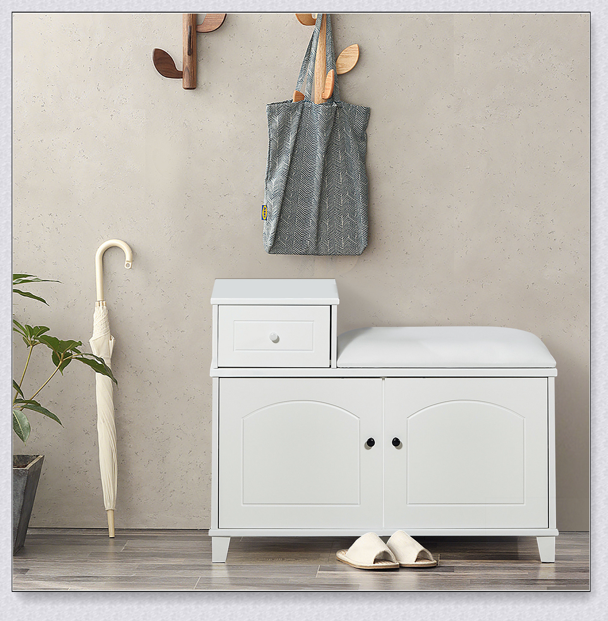 Winston Porter White Shoe Storage Bench Cabinet with Fireproof PU ...