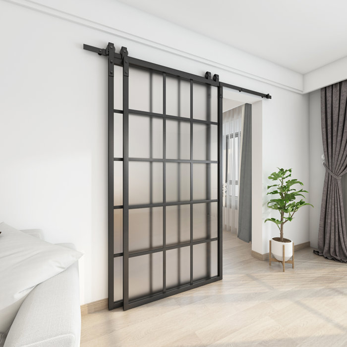JUBEST Double Glass Bypass Barn Door with Installation Hardware Kit ...