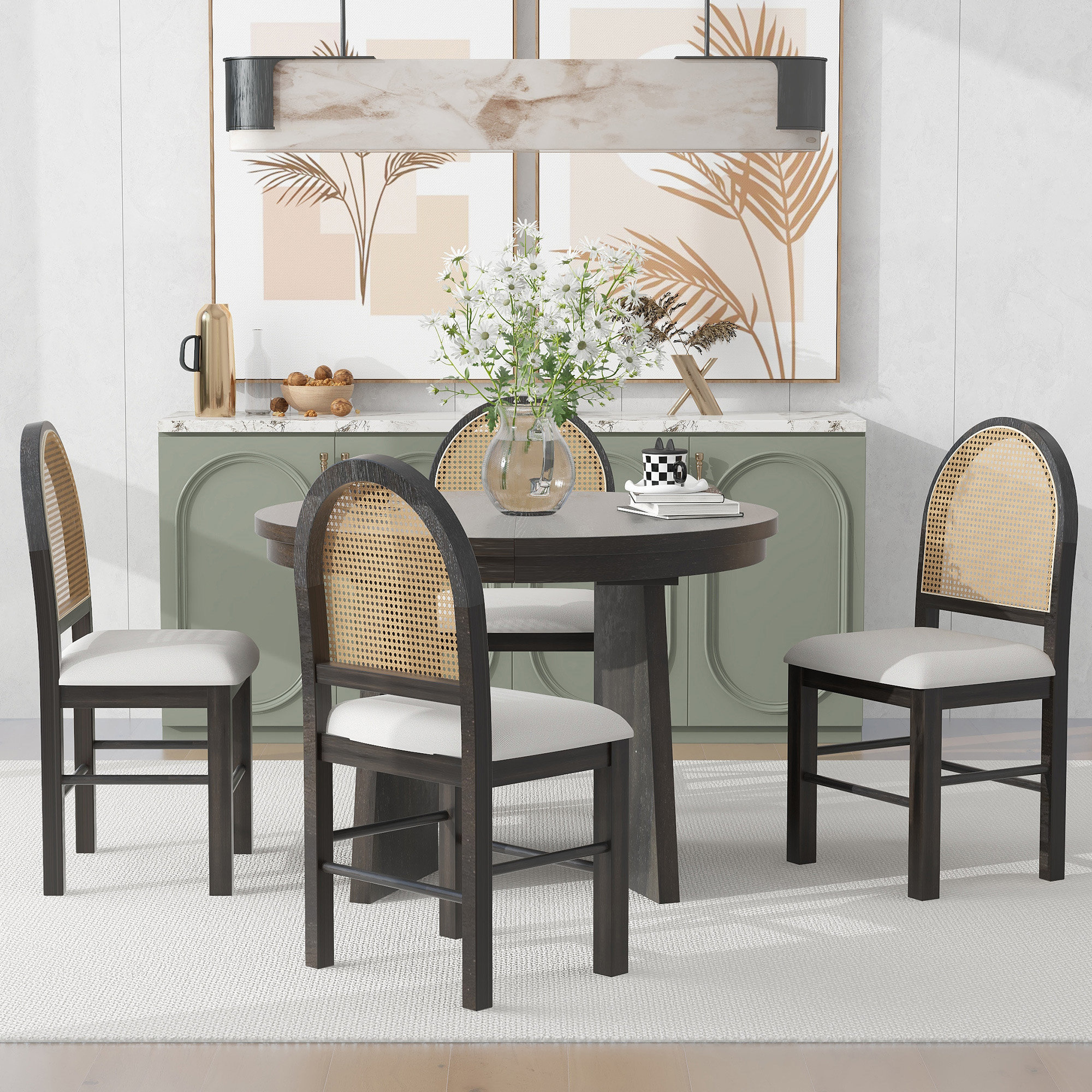 Dovecove 5-Piece Retro Functional Dining Set With 1 Extendable Dining ...
