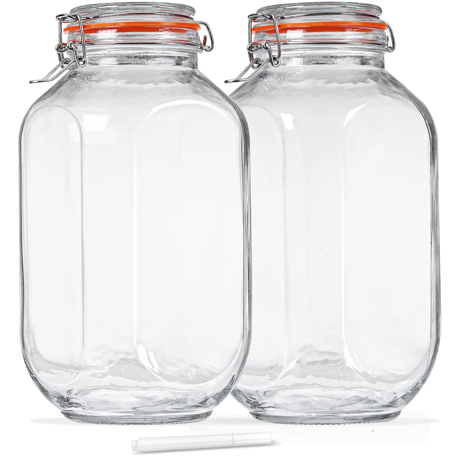 syntic 2 Pack 1 Gallon Syntic Clamp Glass Jar with Hinged Lids, Square ...