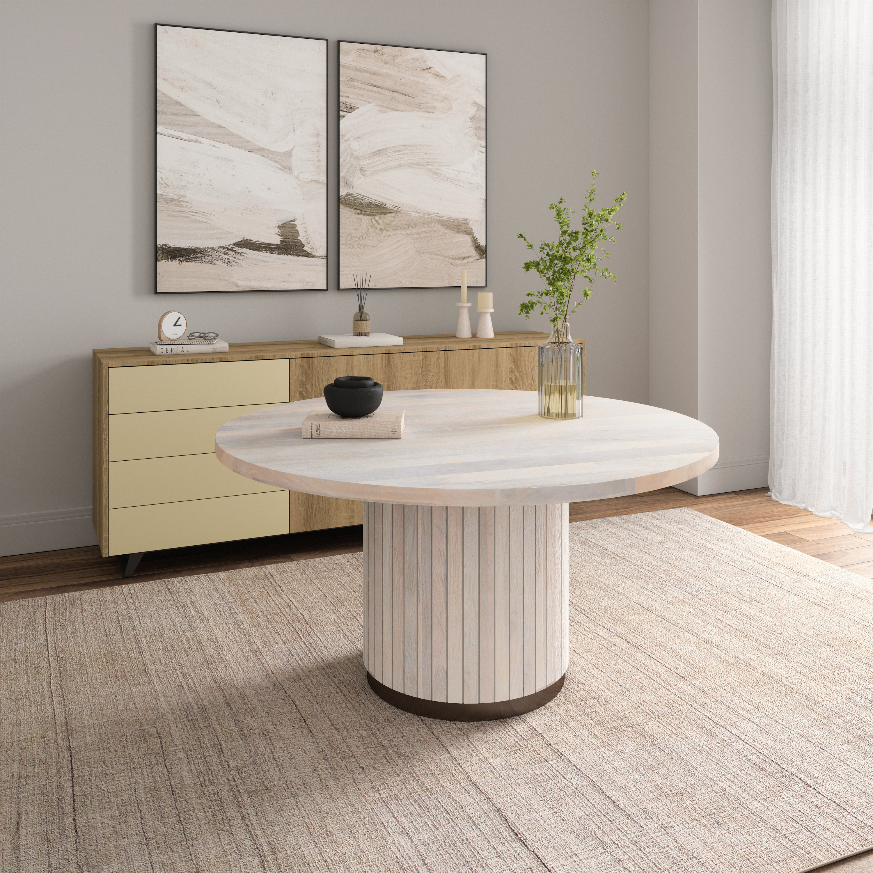 Latitude Run® Enisha Mango Wood Dining Table 60"X60" White Washed ...