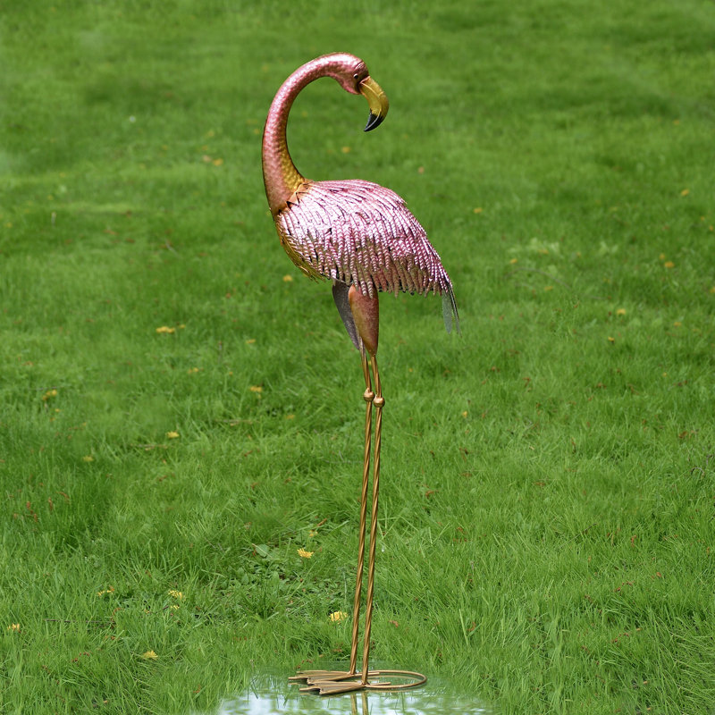 Bayou Breeze Reid Iron Flamingos 4 Piece Statue Set | Wayfair