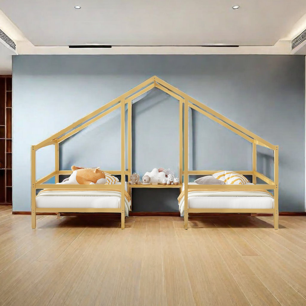 Harper Orchard Metal Double Twin Size Triangular House Beds With Built ...