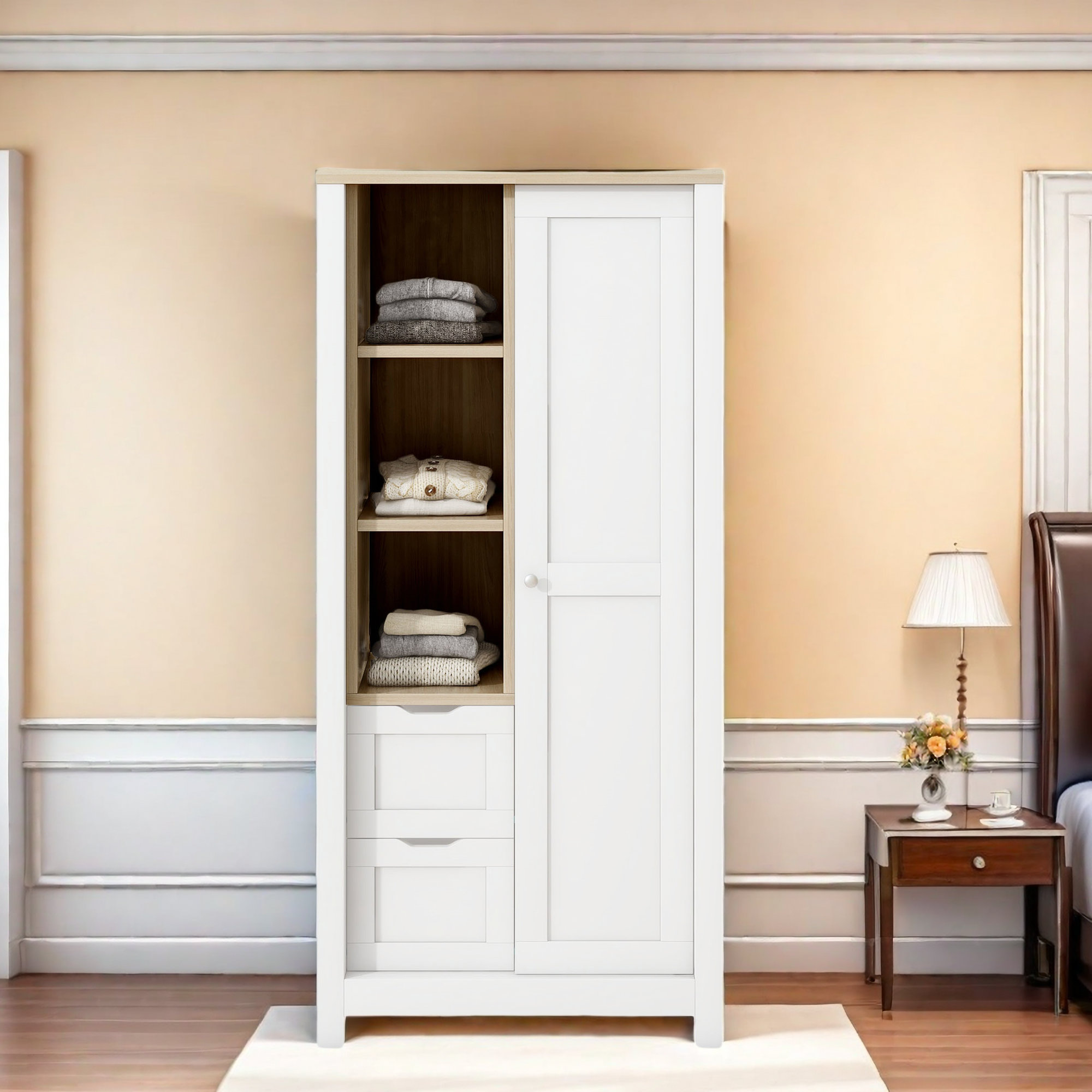 Latitude Run® Garde-robe avec tringles suspendues, 2 tiroirs, tablettes ...